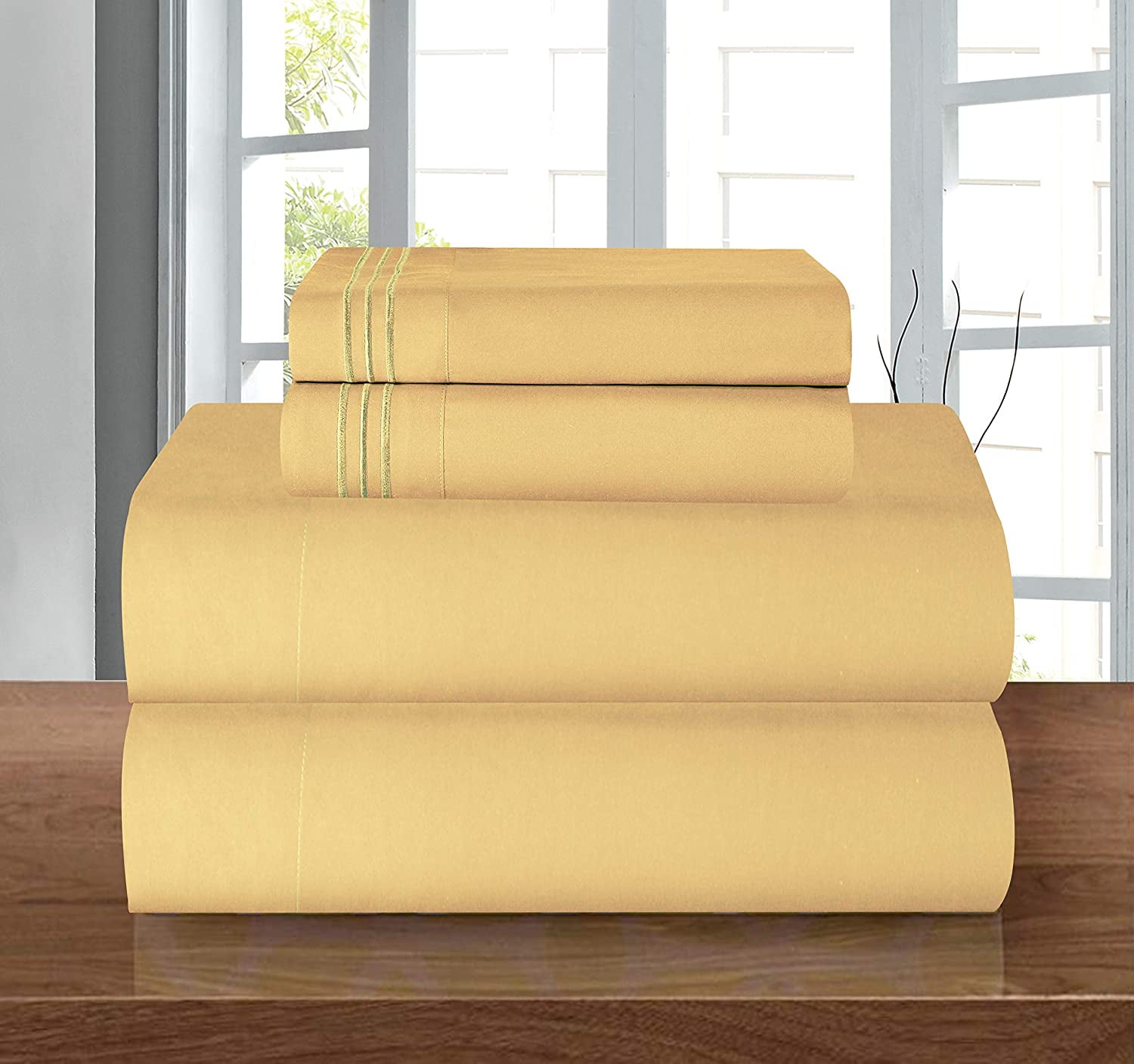 4 Pieces Comfy Breathable & Cooling Sheets Set Sheet set, King, Gold ...