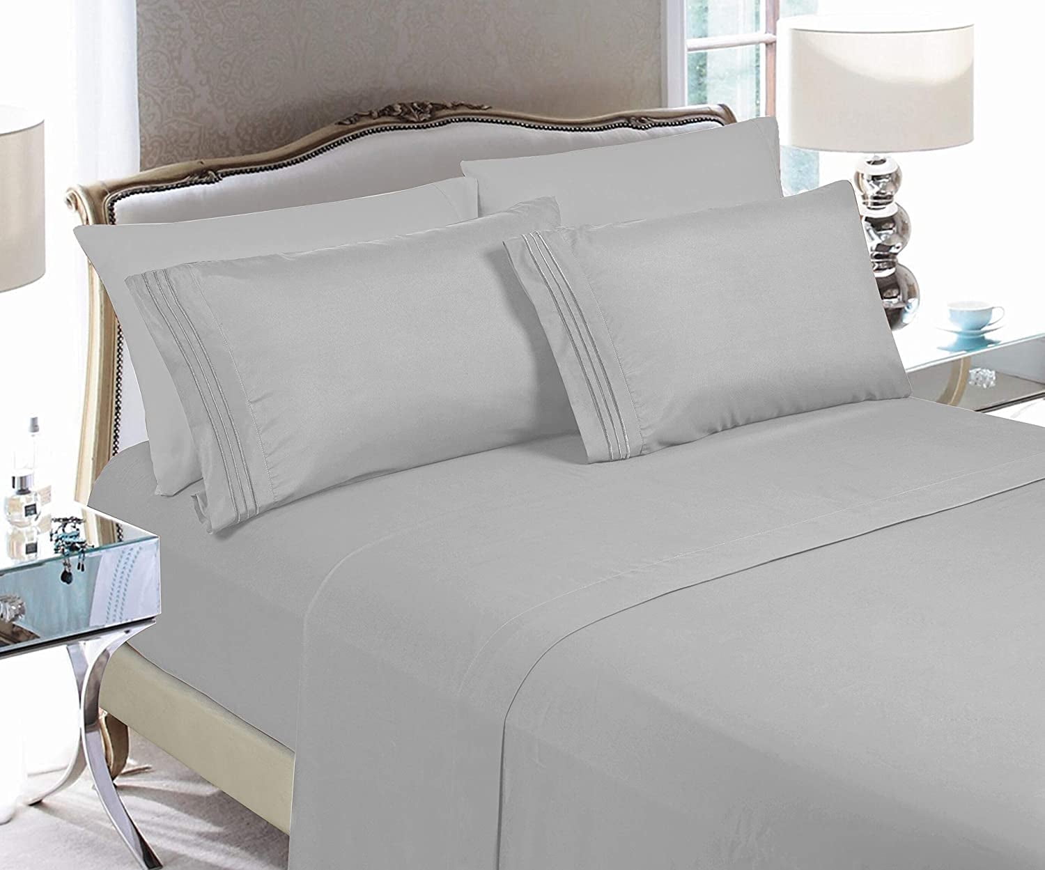 CLEARANCE Elegant Comfort® King Size Cool, Wrinkle & Fade Resistant 1500 Series Silver Sheet Set ...