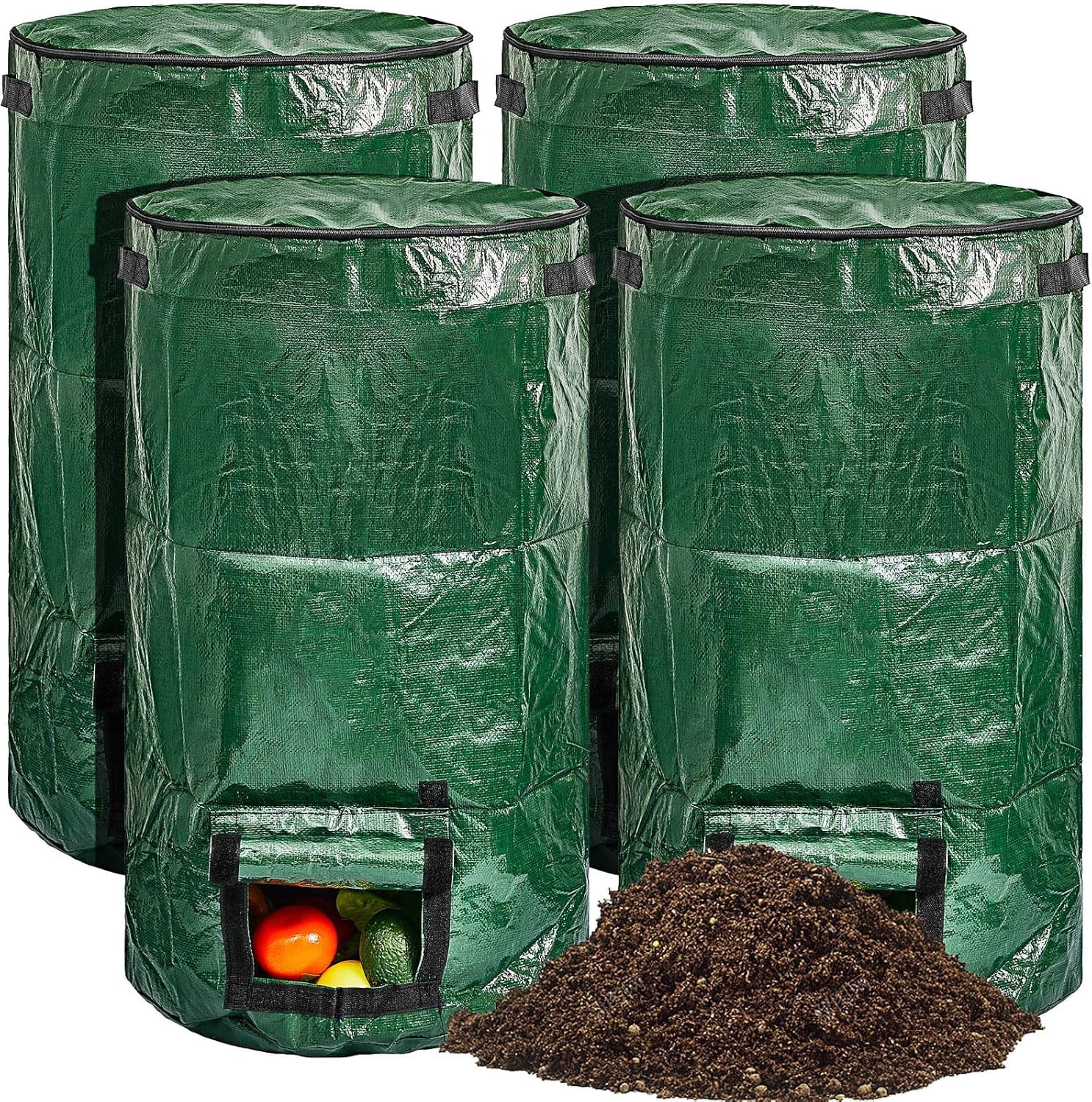 4 Pieces Compost Bin Bags Large 34 Gallon Reusable Yard Waste Lawn Bags ...