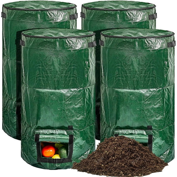 4 Pieces Compost Bin Bags Large 34 Gallon Reusable Yard Waste Lawn Bags ...