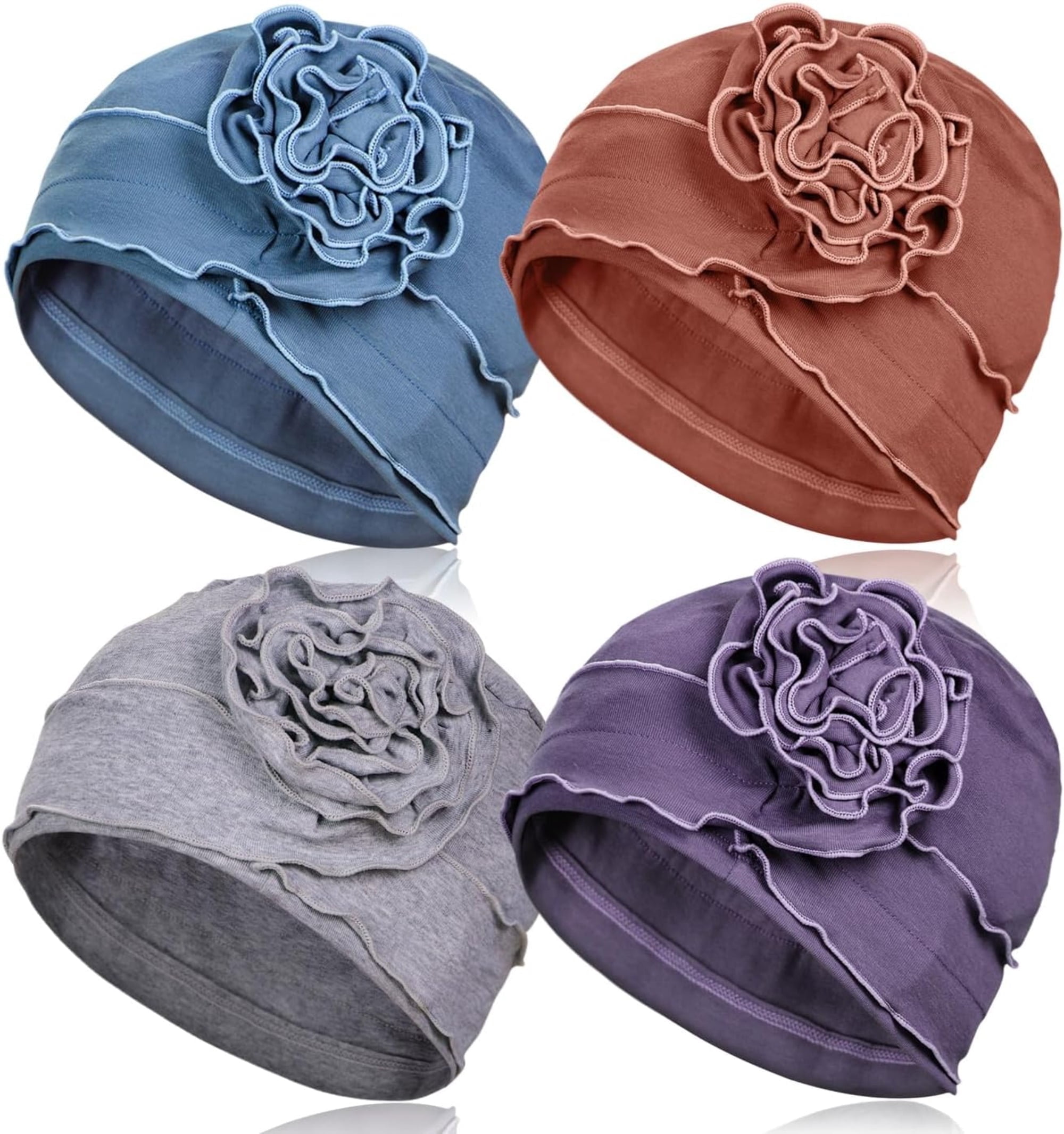 Airvexalon 4 Pieces Cotton Chemo Head Covers, Soft Elastic Turban Hat ...