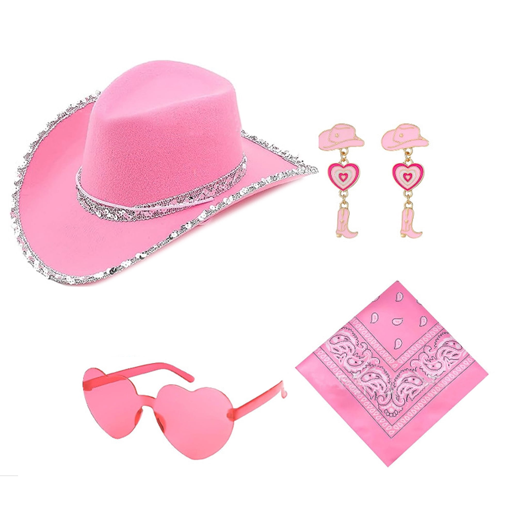 4 Pieces Cowgirl Hats for Women with Heart Shaped Sunglasses Scarf ...
