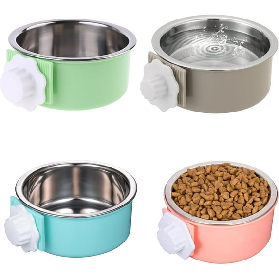 4 Pieces Crate Dog Bowl, Removable Stainless Steel Pet Kennel Hanging ...