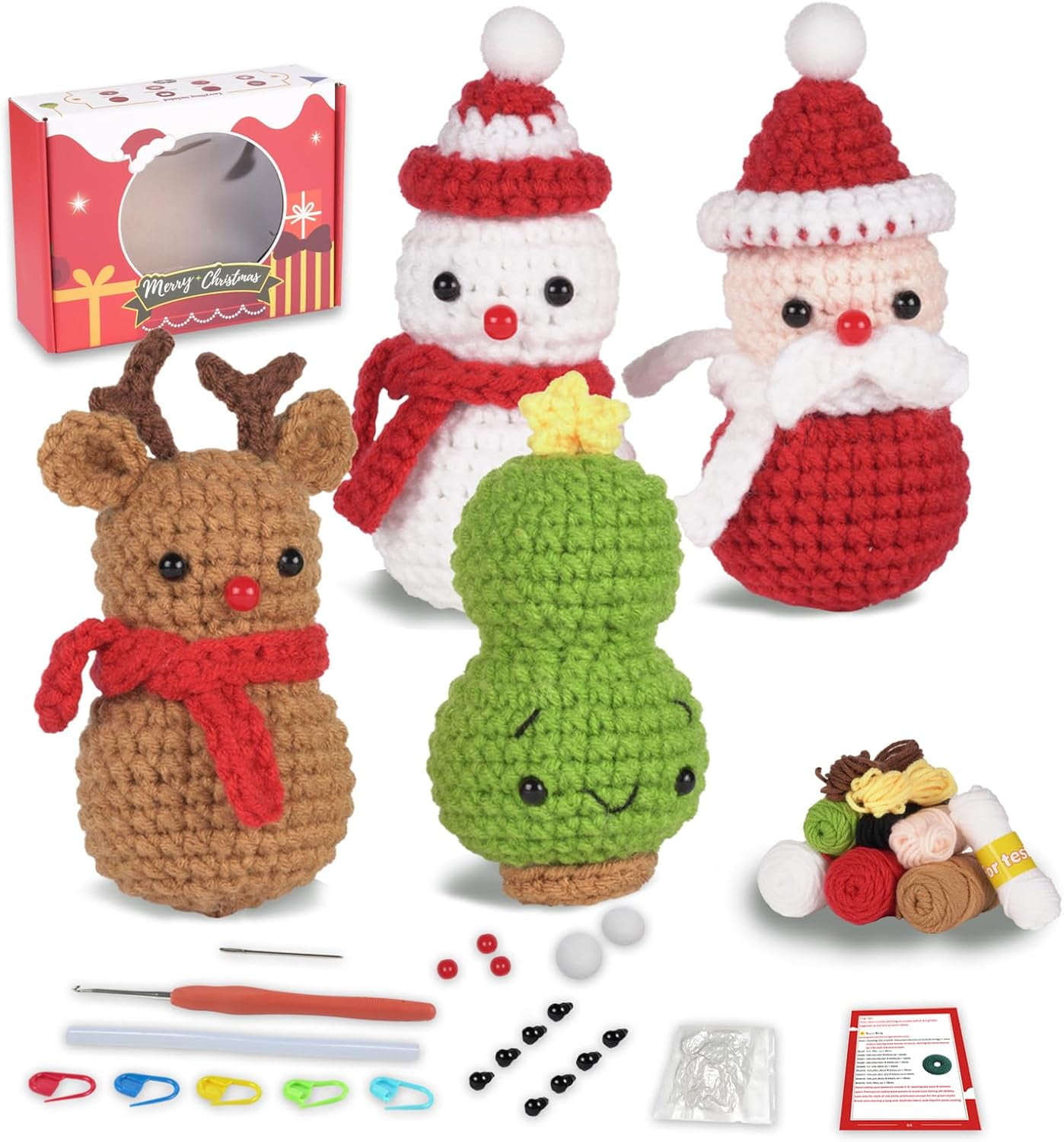 4 Pieces Crochet Kit for Beginners, Christmas Crochet Knitting Set ...