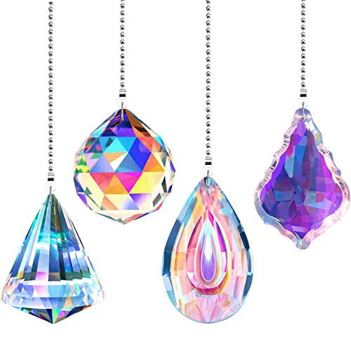 4 Pieces Crystal Ceiling Fan Pull Chain Decorative Rainbow Pull Chain ...