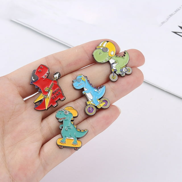 4 Pieces Cute Little Dinosaur Brooch Pins Cartoon Enamel Pins Set Cute ...