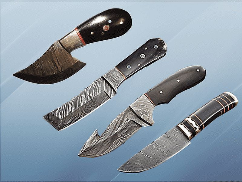 4 Pieces Damascus Steel Skinning Knives Set. Overall 35 inches Long Damascus Steel Blade Knives ...