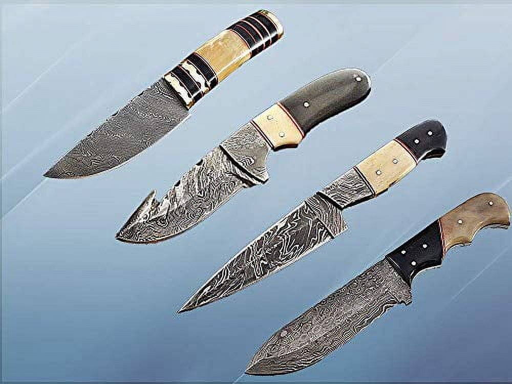 4 Pieces Damascus Steel Skinning Knives Set. Overall 36 inches Long Damascus Steel Blade Knives ...