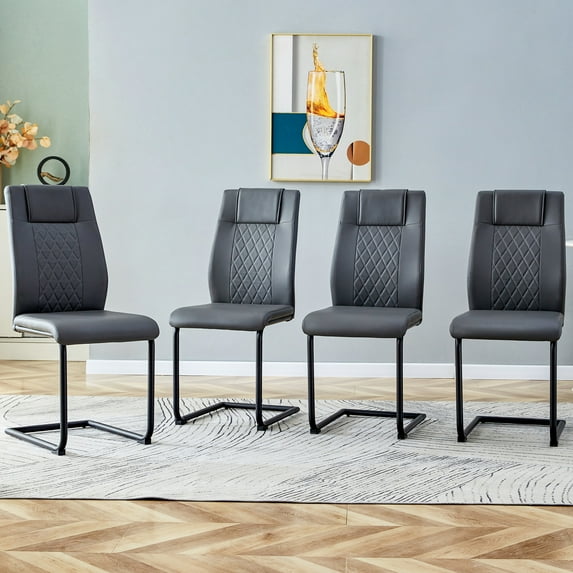4 Pieces Dinner Chairs, Faux Leather Dinning Chairs with High Backrest ...