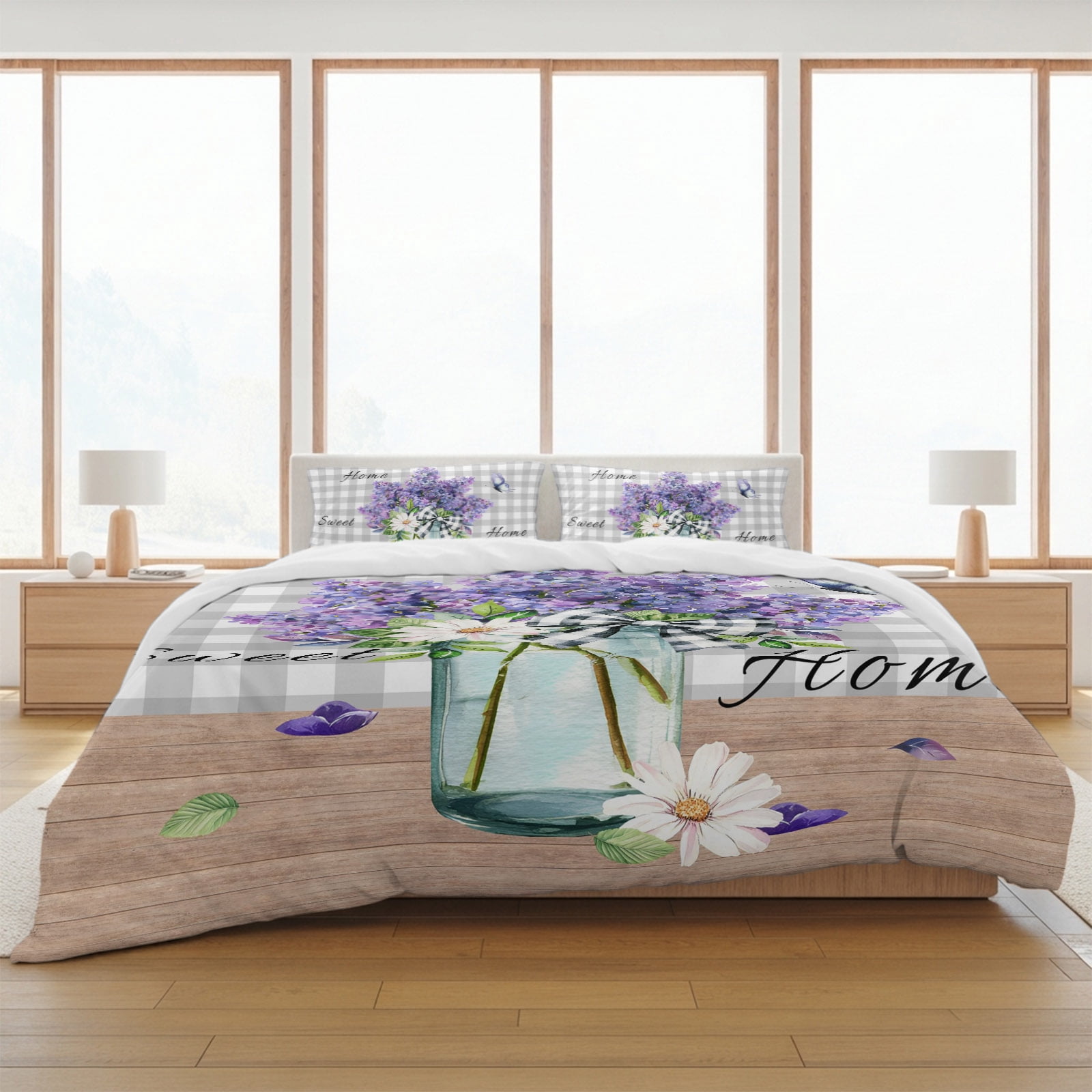 4 Pieces Duvet Cover California King Bedding Sets Farmhouse Lavender ...