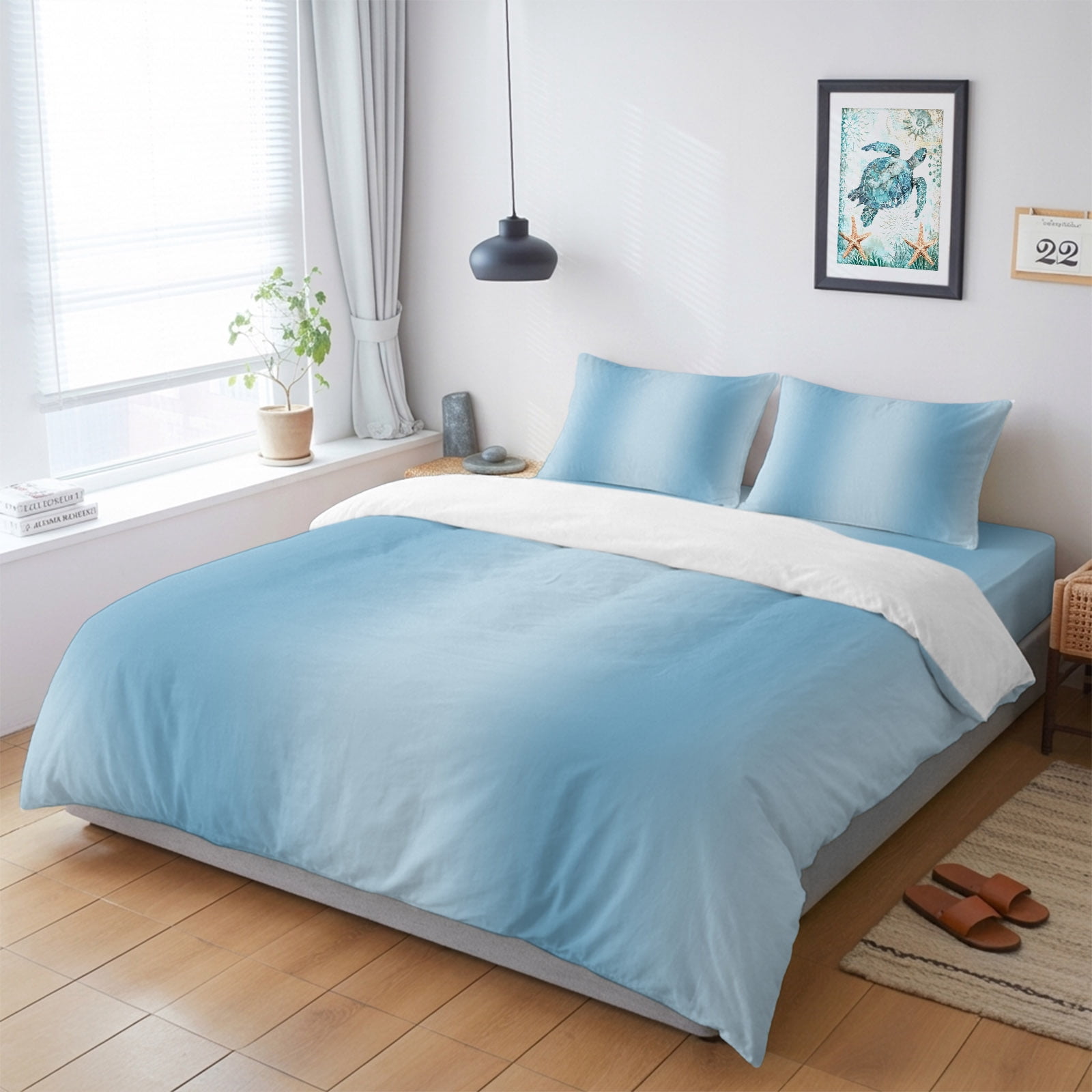 4 Pieces Duvet Cover California King Bedding Sets Minimalist Light Blue ...