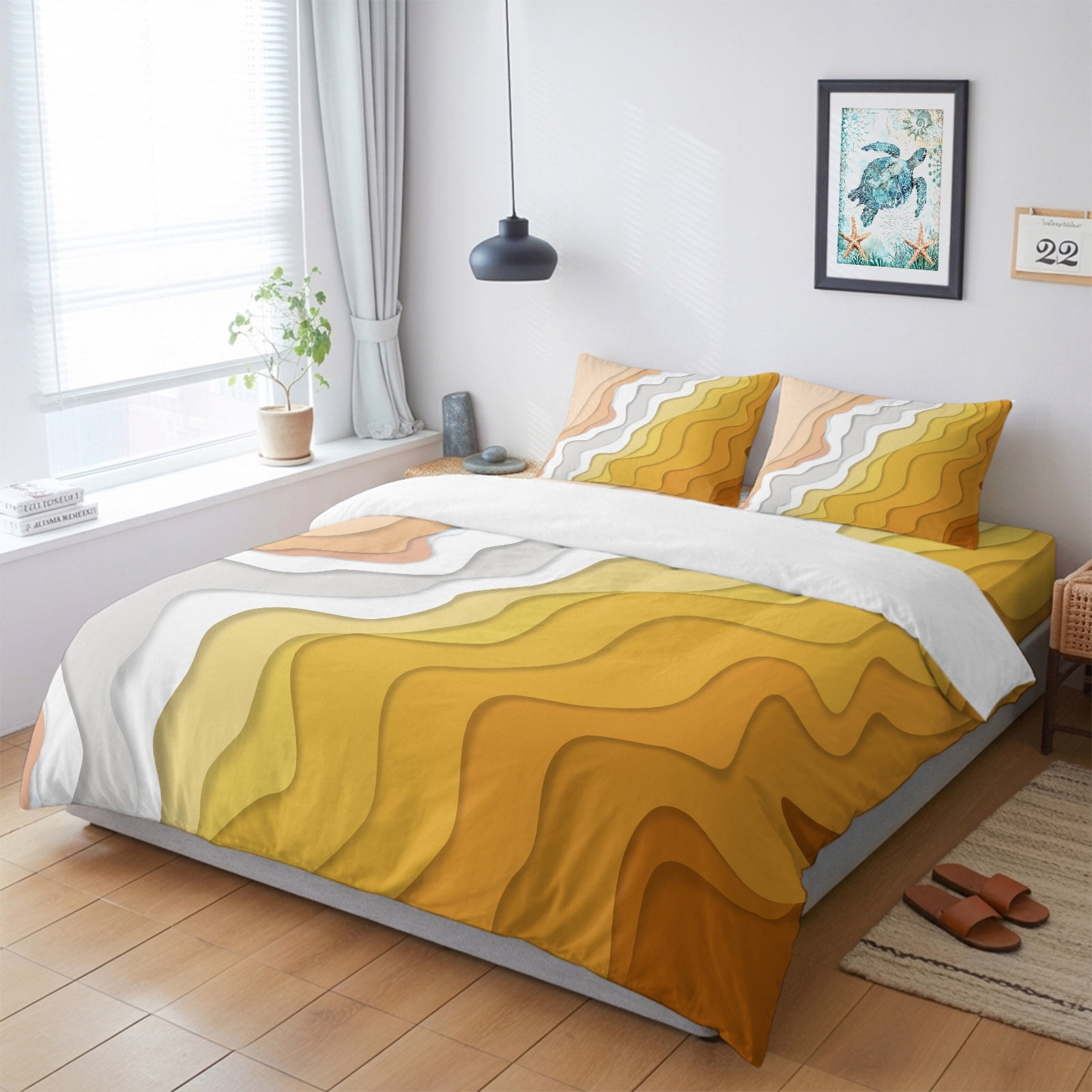 4 Pieces Duvet Cover California King Bedding Sets Ocean Ombre Yellow ...