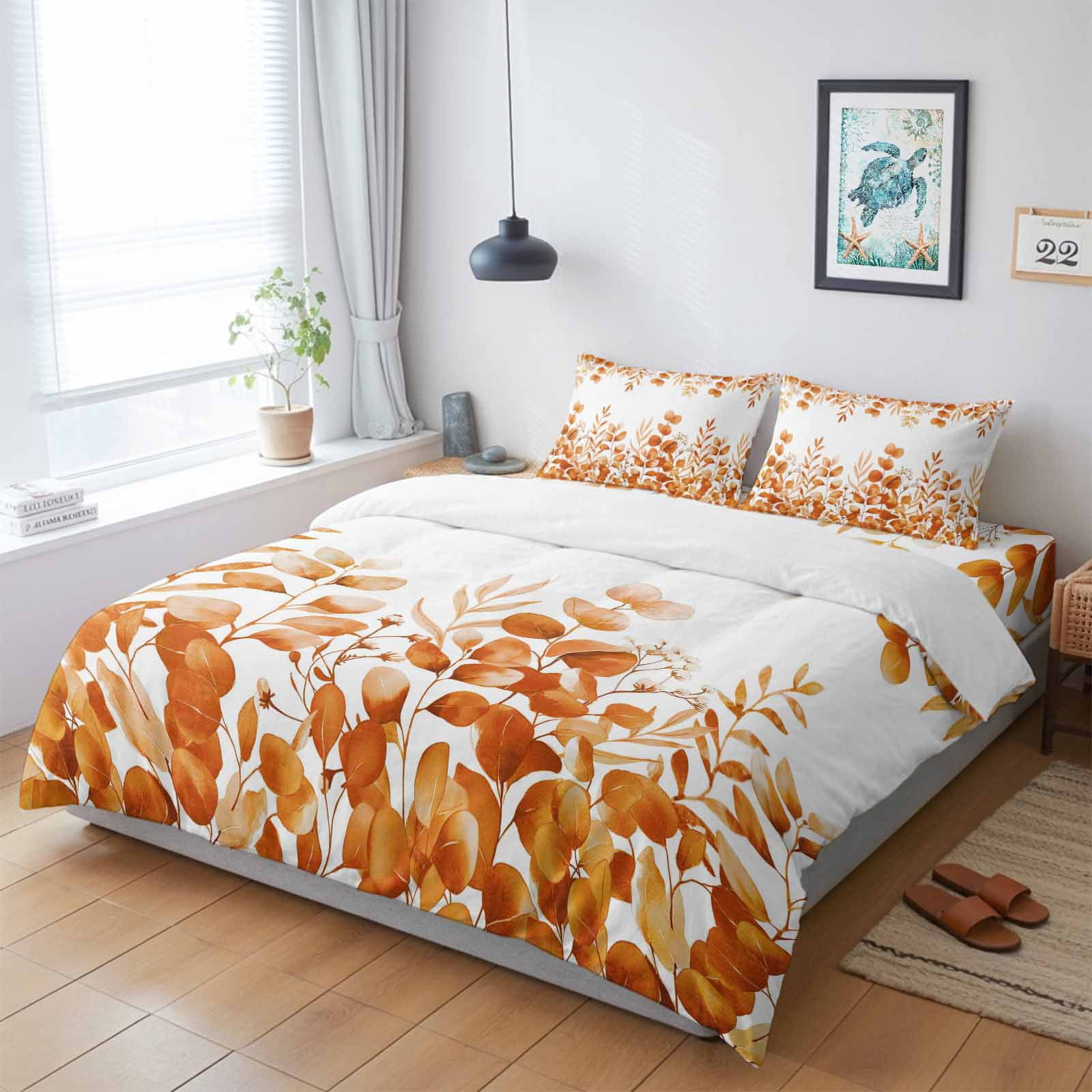 4 Pieces Duvet Cover California King Bedding Sets Orange Yellow ...