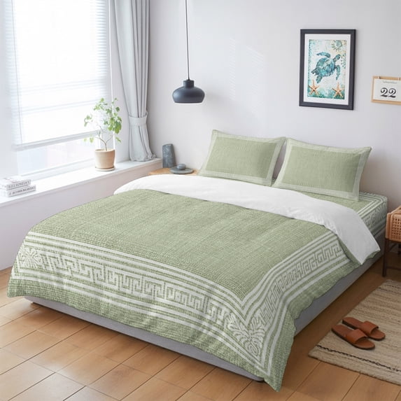 4 Pieces Duvet Cover California King Bedding Sets Sage Green Linen ...