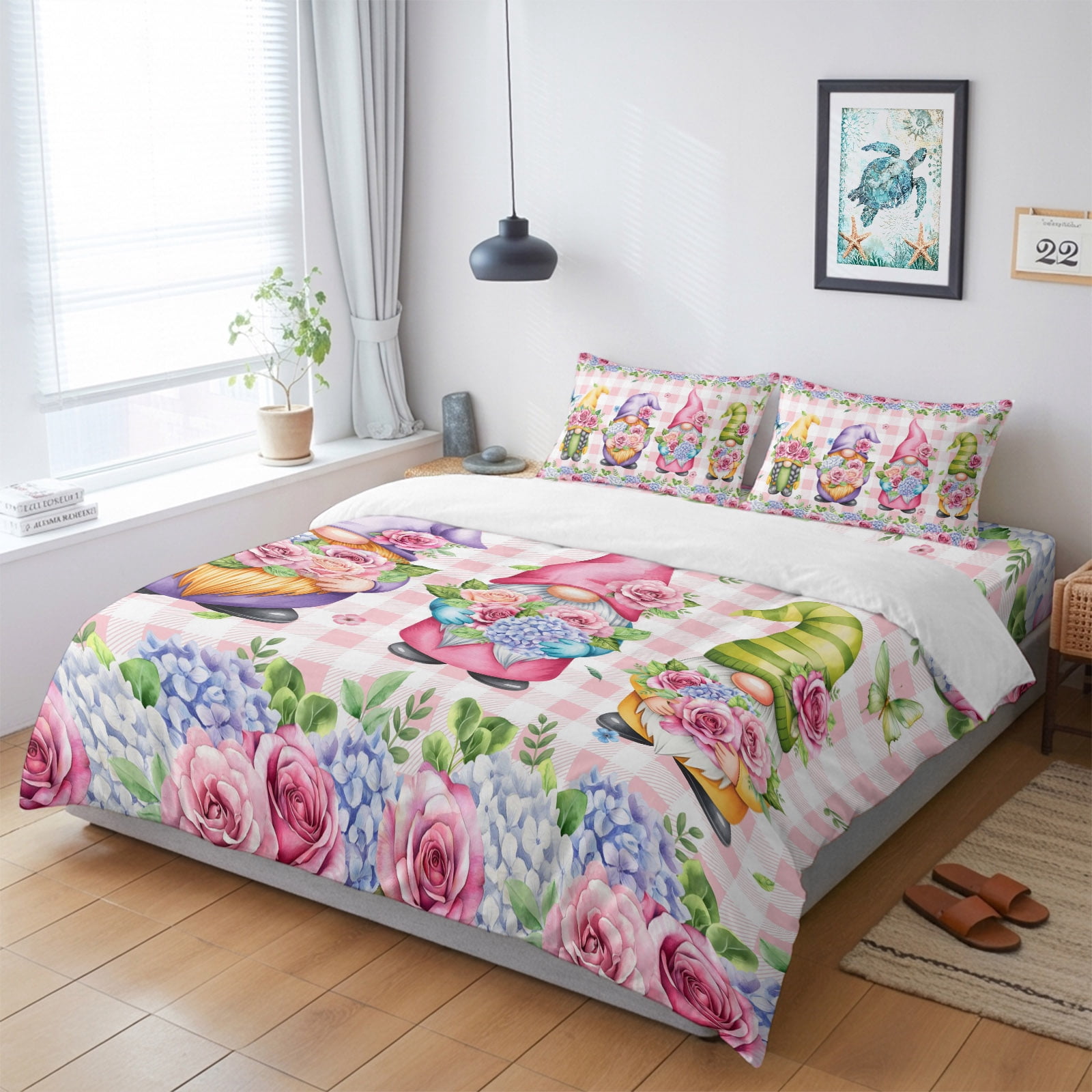 4 Pieces Duvet Cover California King Bedding Sets Spring Flower Leaf ...