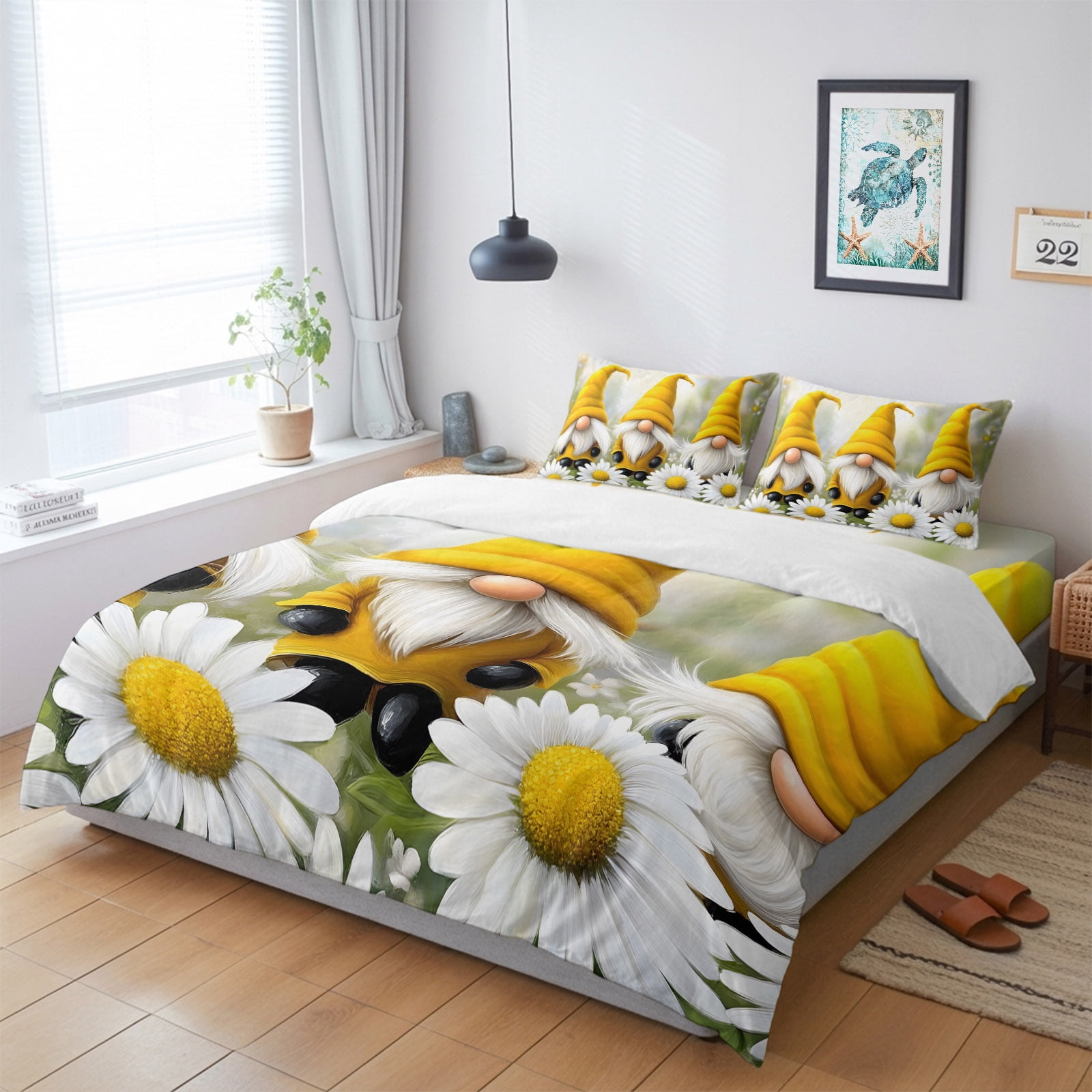 4 Pieces Duvet Cover California King Bedding Sets Spring Yellow Dwarf ...