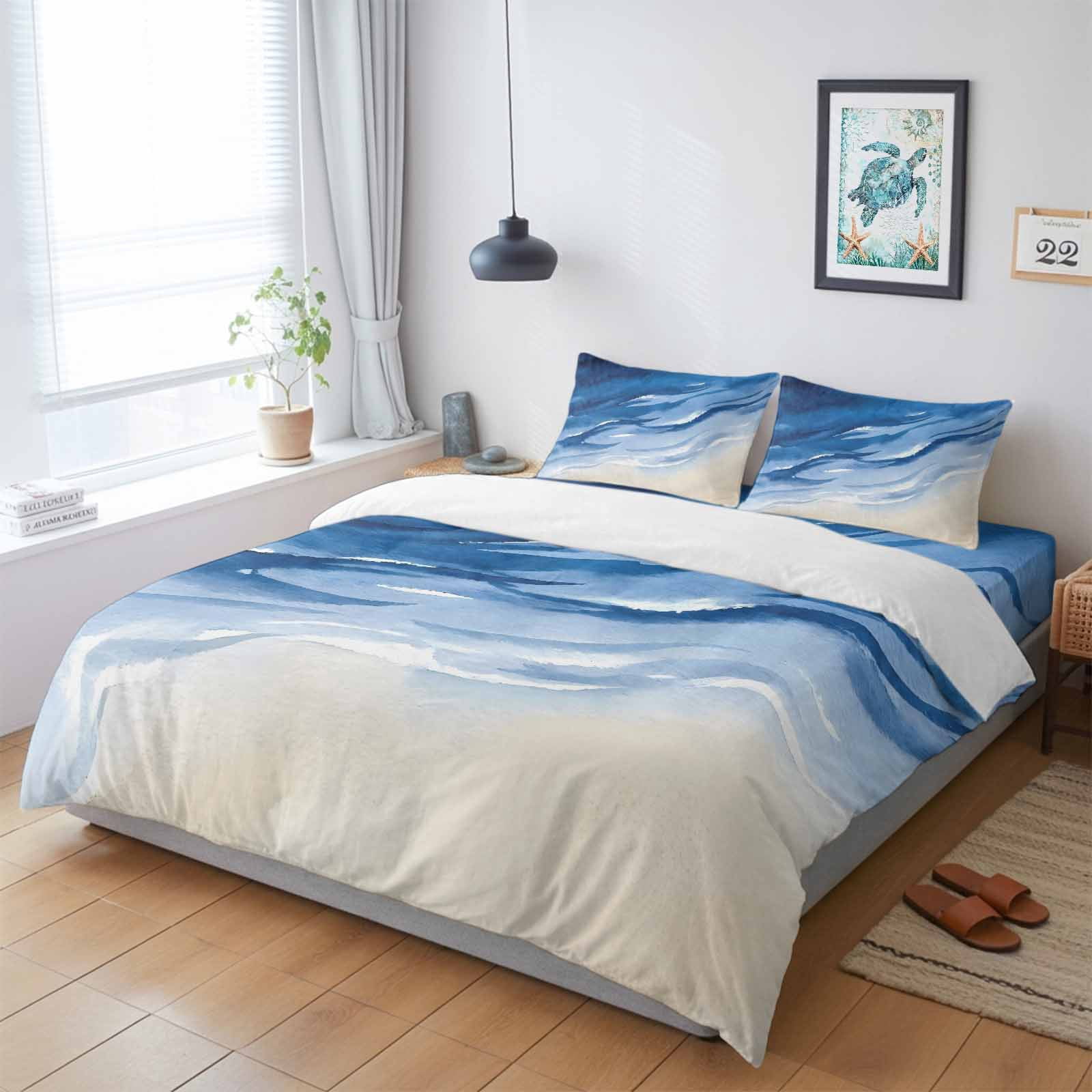 4 Pieces Duvet Cover California King Bedding Sets Summer Coastal Beach ...