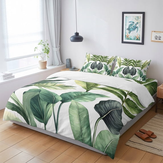 4 Pieces Duvet Cover California King Bedding Sets Summer Green Tropical ...