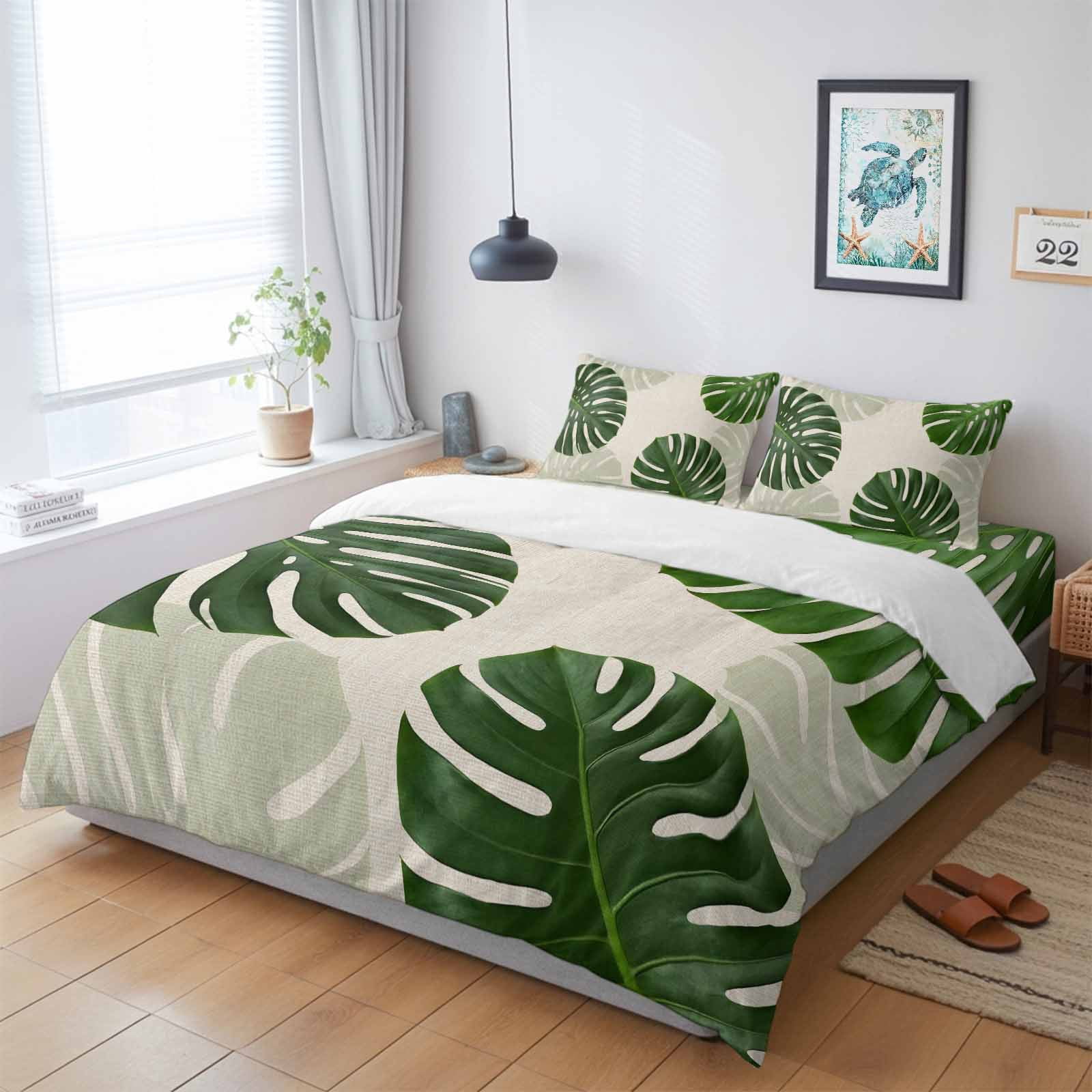 4 Pieces Duvet Cover California King Bedding Sets Tropical Monstera ...