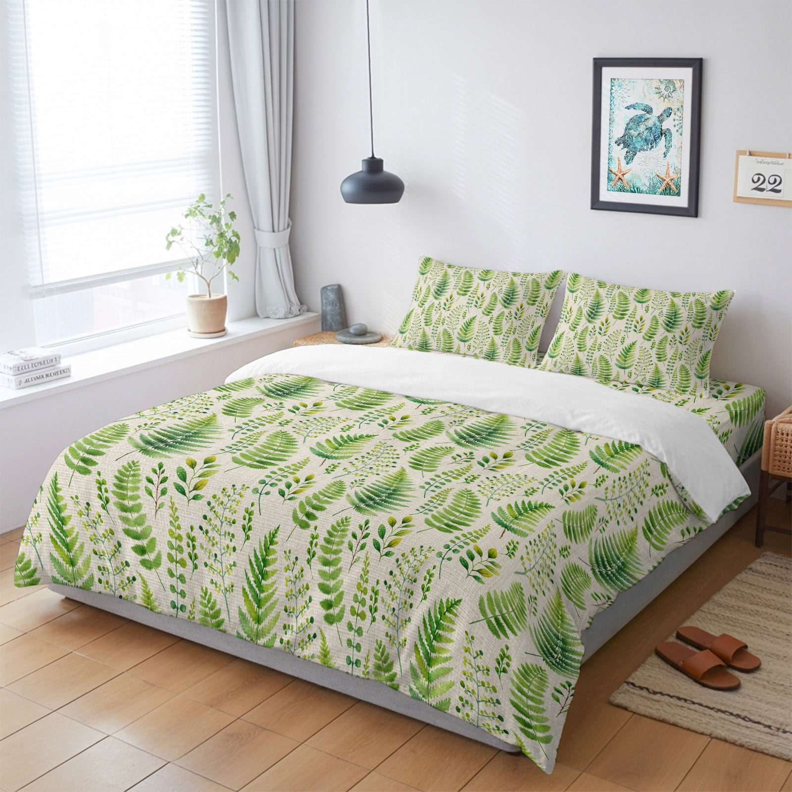 4 Pieces Duvet Cover California King Bedding Sets Watercolor Green ...