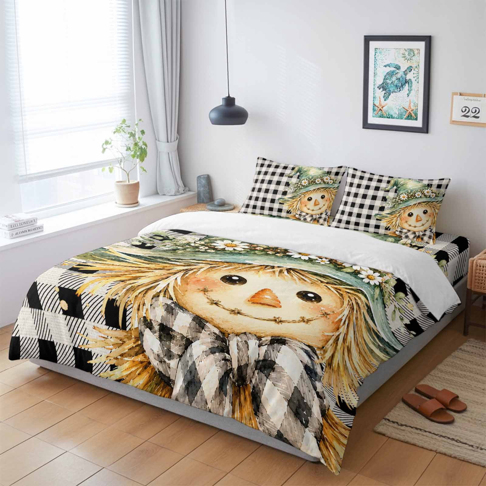 4 Pieces Duvet Cover King Bedding Sets Thanksgiving Farm Straw Man ...