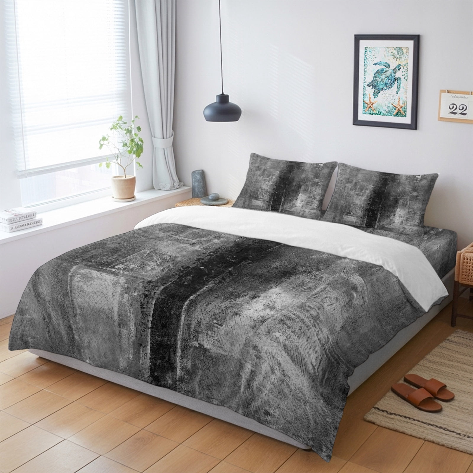 4 Pieces Duvet Cover Queen Bedding Sets Abstract Black Vintage Texture ...