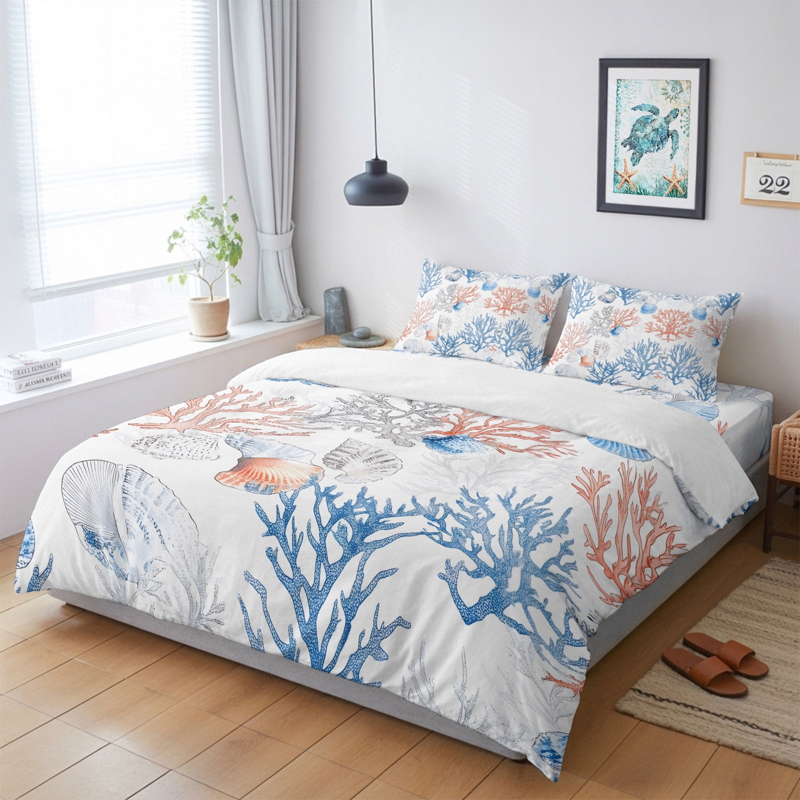 4 Pieces Duvet Cover Queen Bedding Sets Colorful Coral Summer Ocean ...