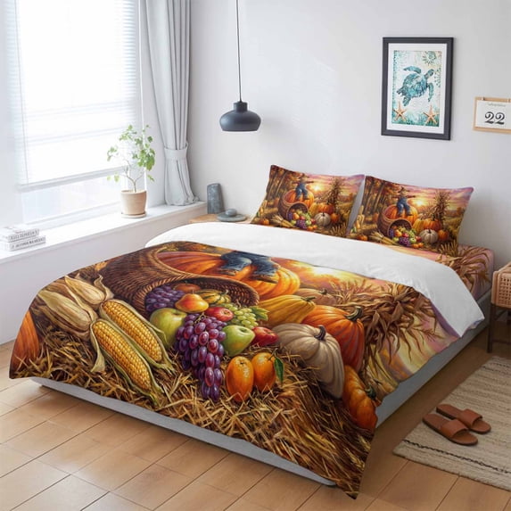 4 Pieces Duvet Cover Queen Bedding Sets Farm Harvest Season Scarecrows ...