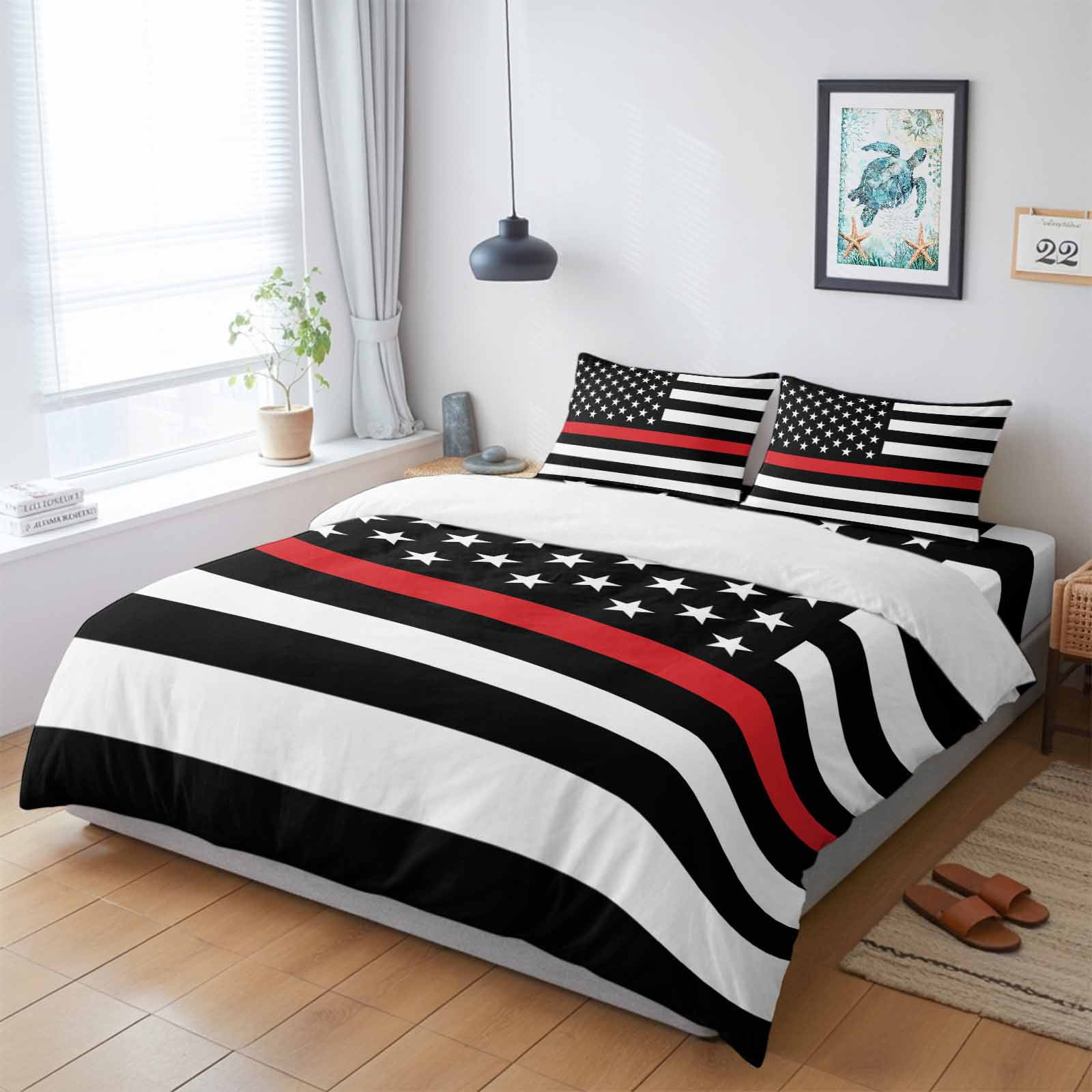 4 Pieces Duvet Cover Queen Bedding Sets Independence Day USA Flag Thin ...
