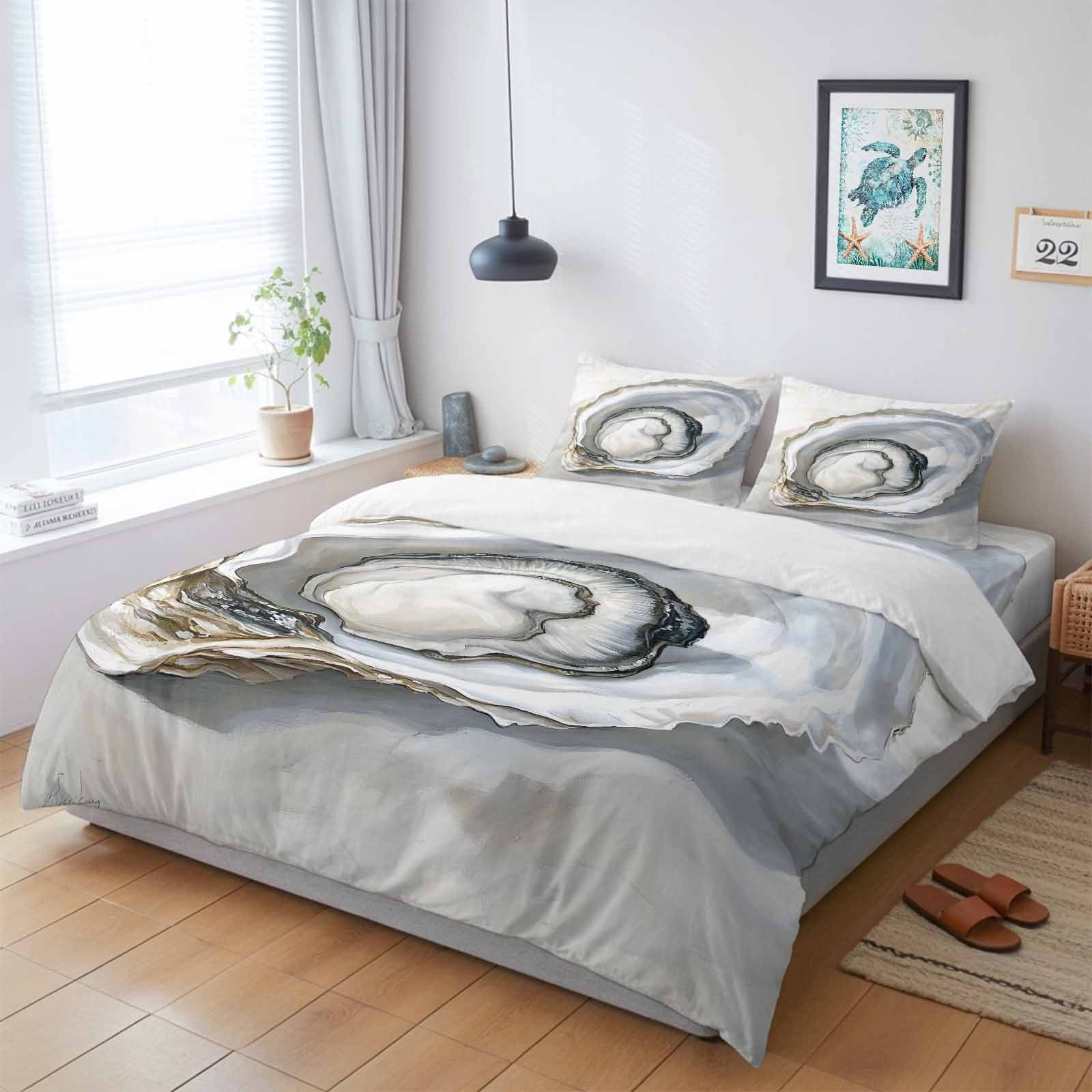 4 Pieces Duvet Cover Queen Bedding Sets Ocean Oyster Shell on Beach for ...