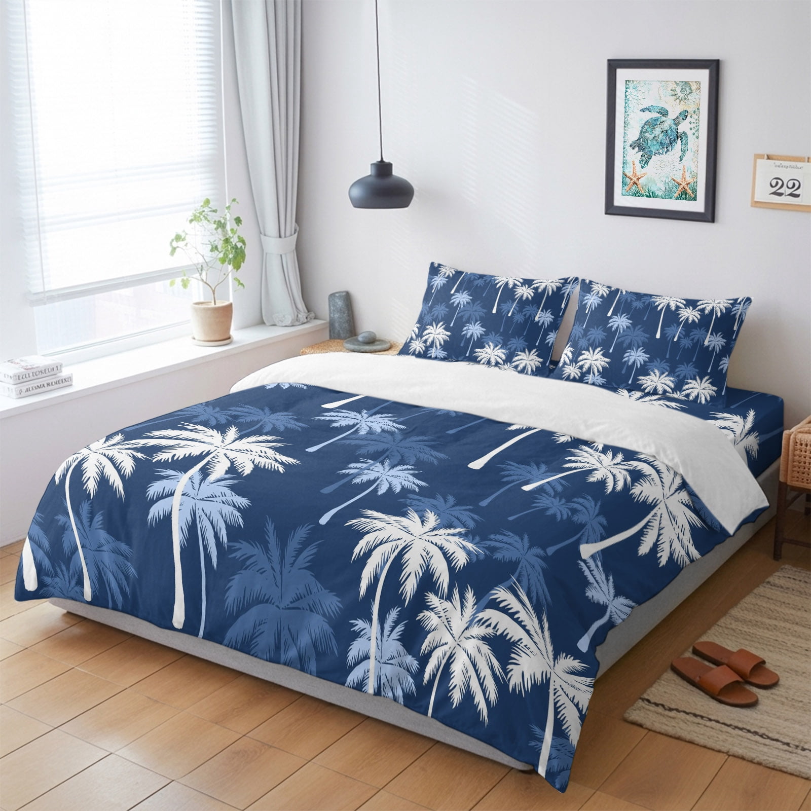 4 Pieces Duvet Cover Queen Bedding Sets Summer Beach Palm Tree ...