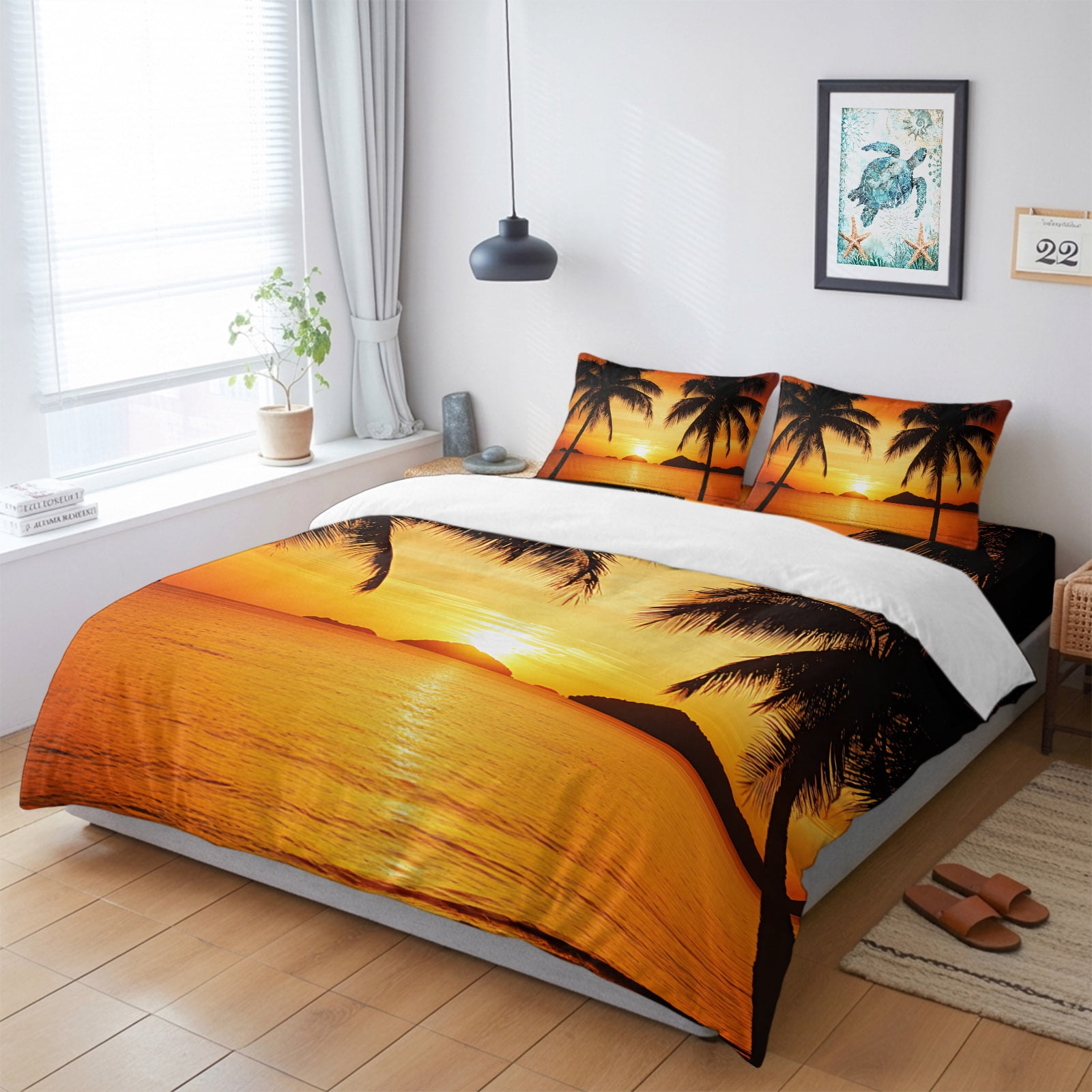 4 Pieces Duvet Cover Queen Bedding Sets Summer Sunset Beach Coconut ...