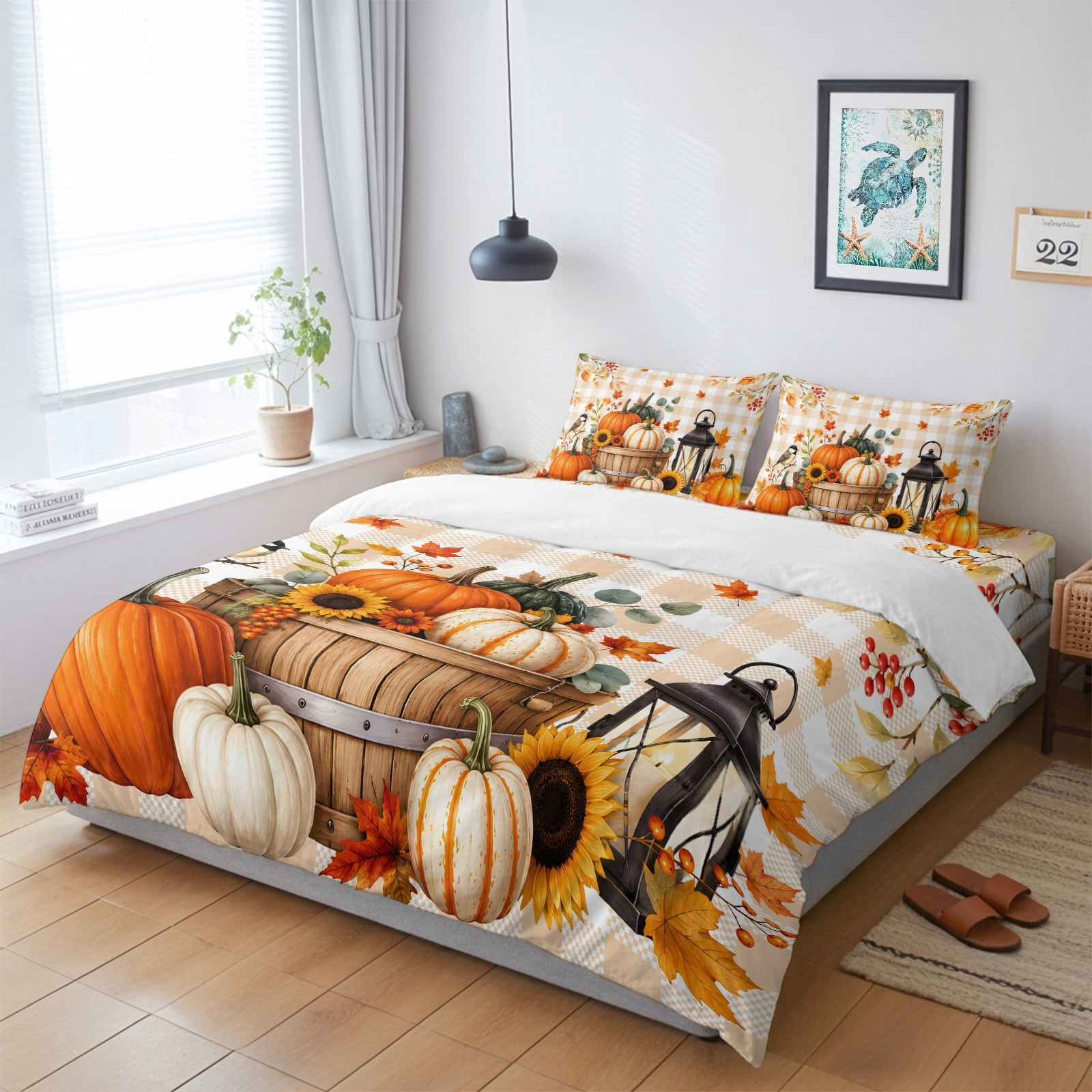 4 Pieces Duvet Cover Queen Bedding Sets Thanksgiving Autumn Pumpkins ...