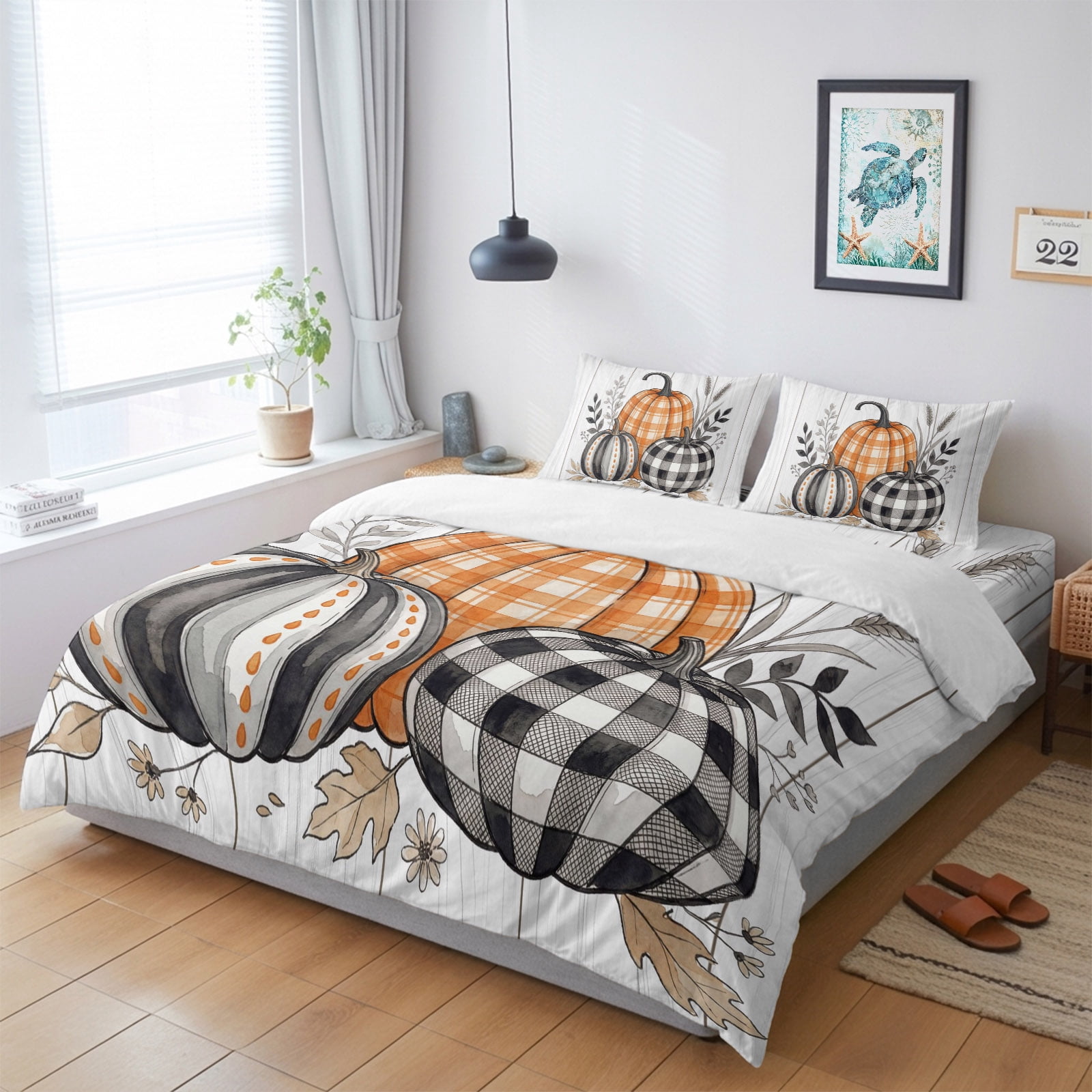 4 Pieces Duvet Cover Queen Bedding Sets Thanksgiving Plaid Pattern ...