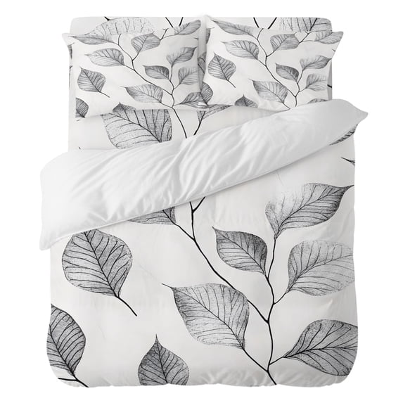 4 Pieces Duvet Cover Set Full Size, Retro Black Leaves Comforter Cover ...