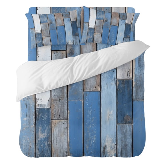 4 Pieces Duvet Cover Set Full Size, Vintage Blue Wood Grain Comforter ...