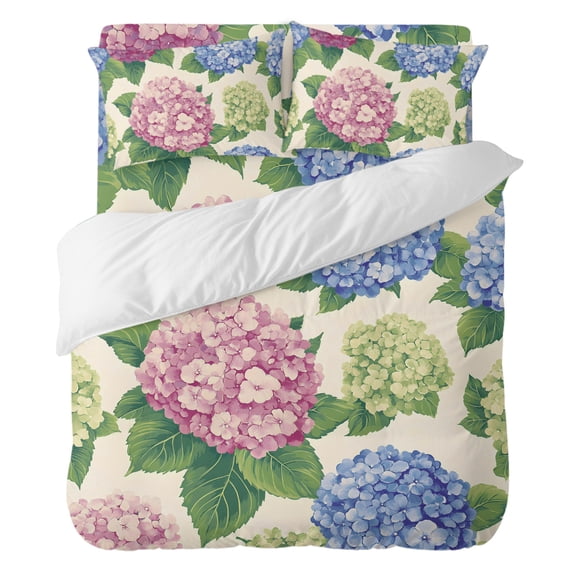 4 Pieces Duvet Cover Set Queen Size, Blue Pink Green Hydrangea Blooms ...