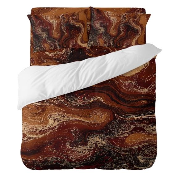 4 Pieces Duvet Cover Set Twin Size, Abstract Brown Red Marble Texture ...