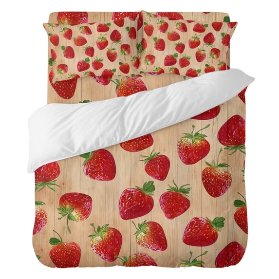 4 Pieces Duvet Cover Set Twin Size, Farmhouse Strawberry Wood Texture ...