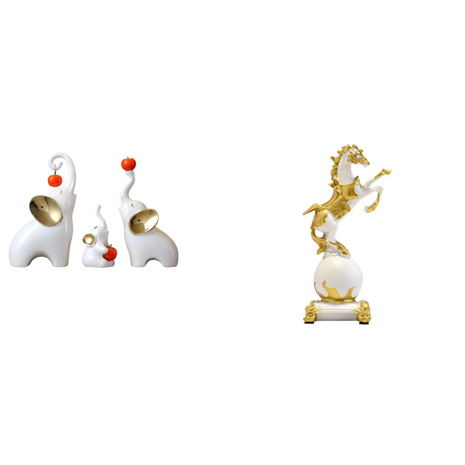 4 Pieces Elephant Family Statues Horse Figurine Decorative Ceramic ...