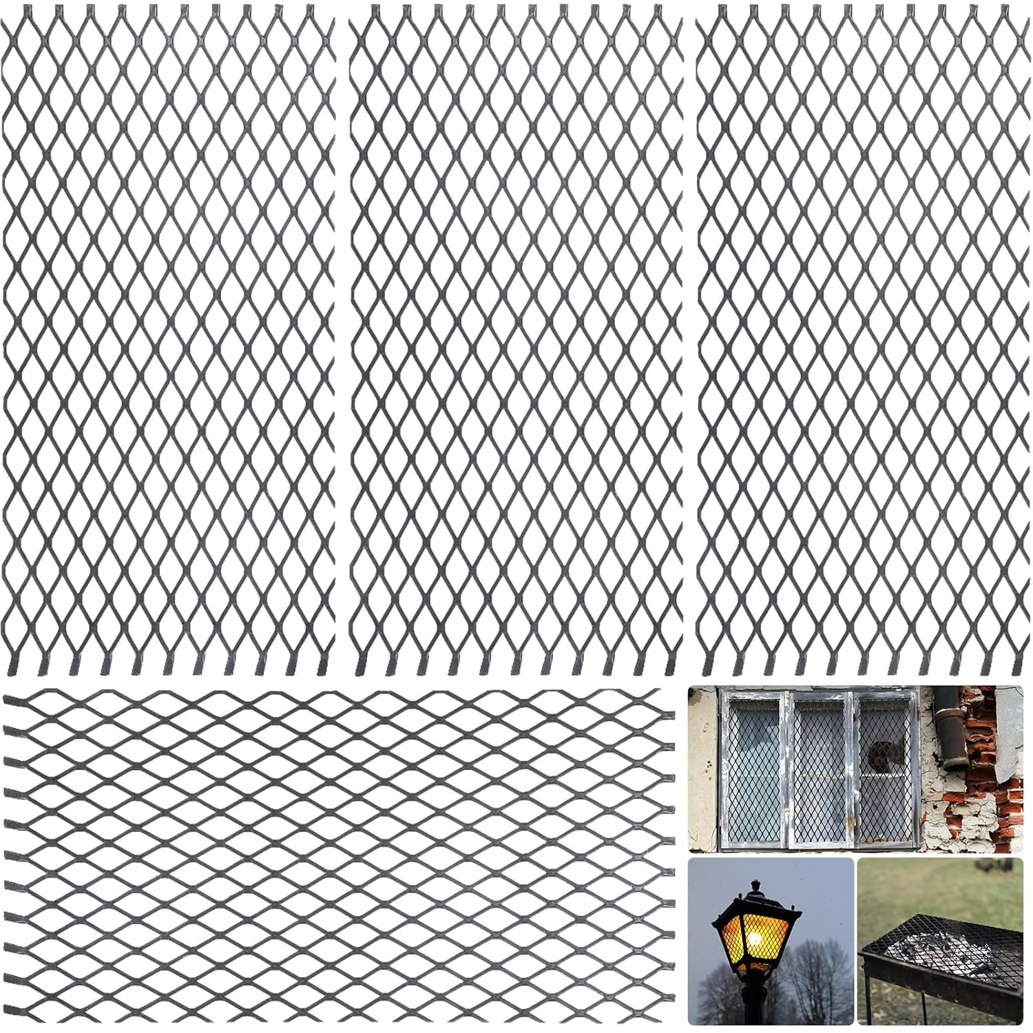 4 Pieces Expanded Metal Steel Expanded Metal Sheet Flattened Metal Mesh ...