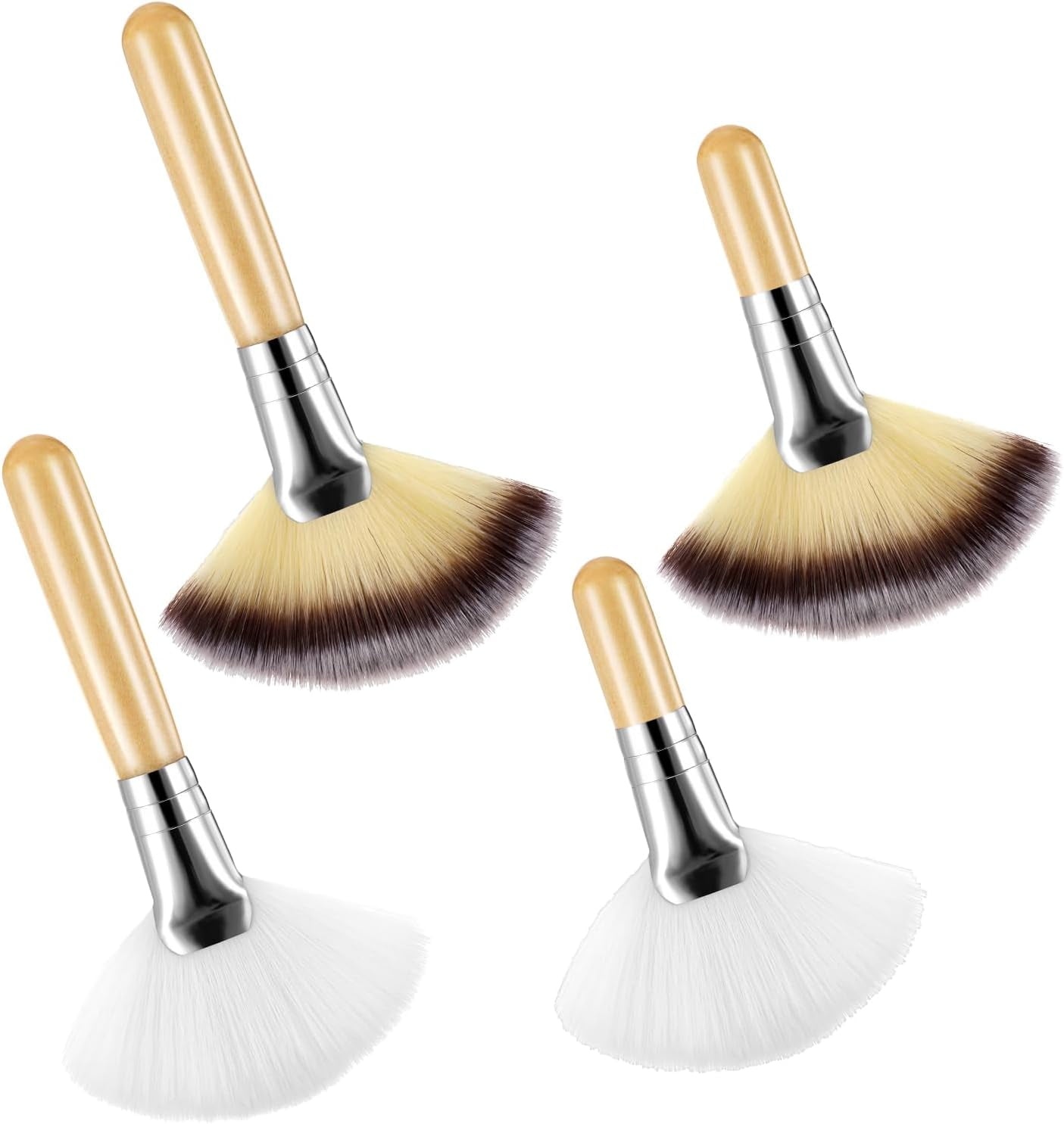 4 Pieces Facial Fan Brushes Soft Synthetic Fibers Makeup Brushes With ...