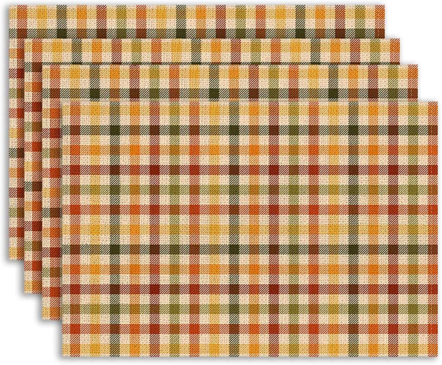 4 Pieces Fall Buffalo Plaid Placemats 12x18 Inch Thanksgiving Table Mats Farmhouse Thanksgiving ...