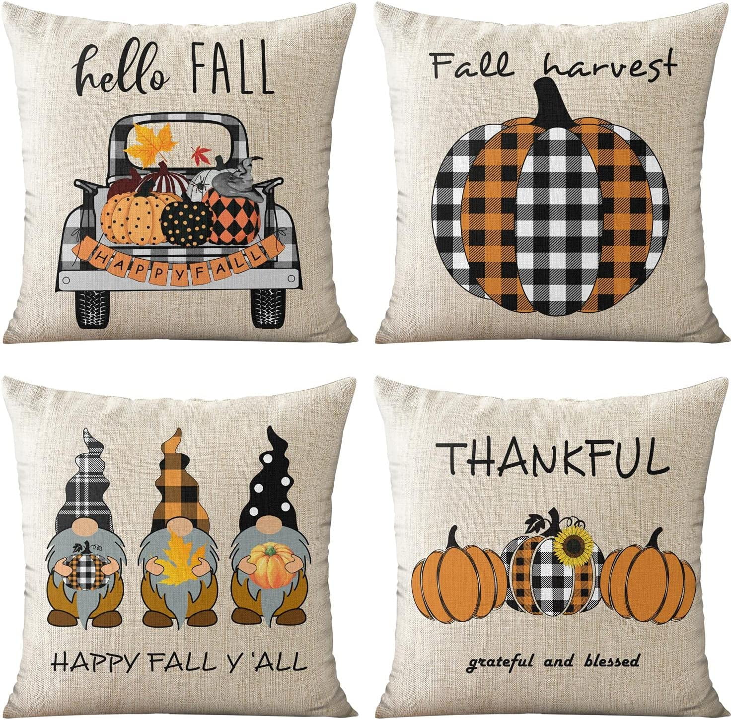 4 Pieces Fall Pillow Covers 18x18 Autumn Decor Square Throw Cushion ...
