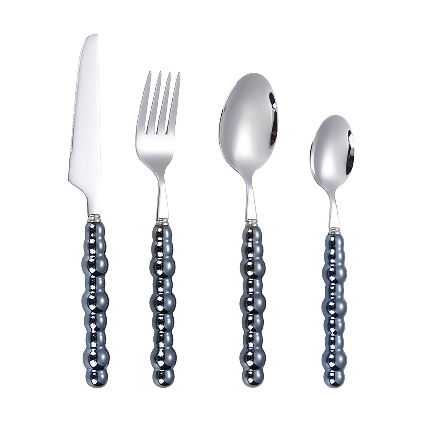 4 Pieces Flatware/Cutlery Set with Pearls Handles, Salad Forks, Dinner ...