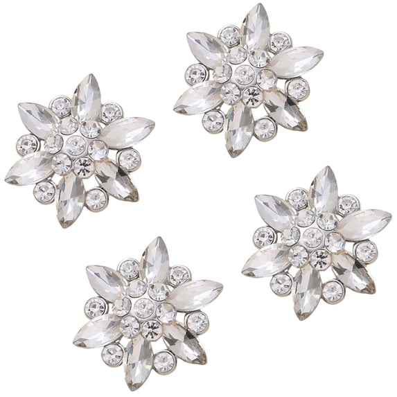 4 Pieces Flower Alloy Rhinestone Buttons DIY Sewing Bling Brooches ...