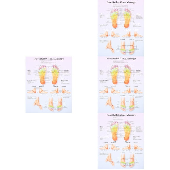 4 Pieces Foot Reflexology Chart Massage Knowledge Poster Toe Tape ...