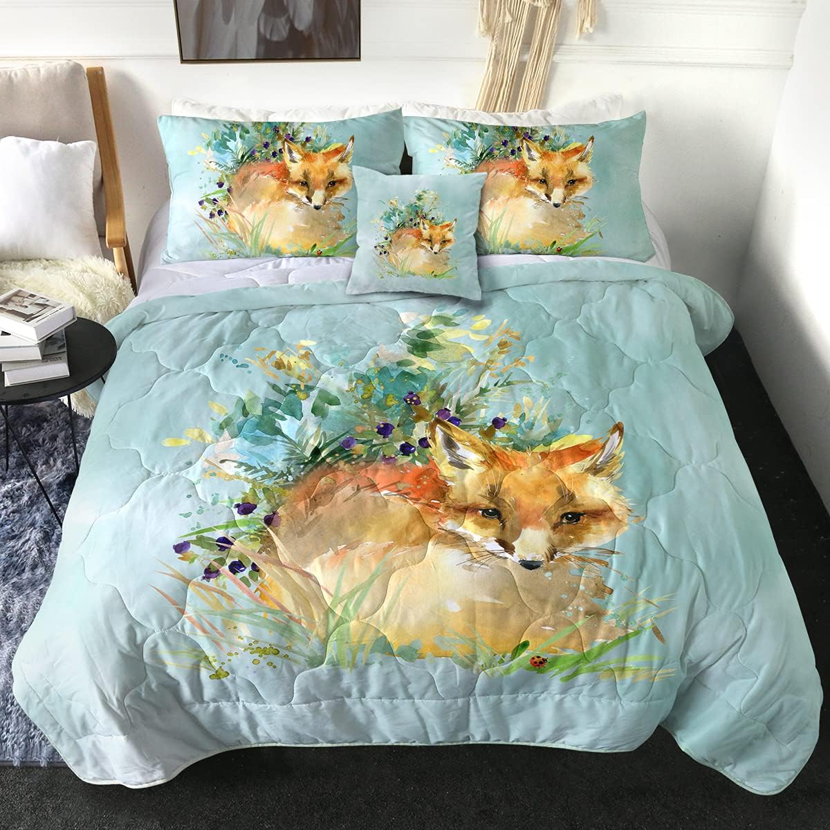 4 Pieces Fox Comforters Sets With 2 Pillow Shams And 1 Cushion Cover ...