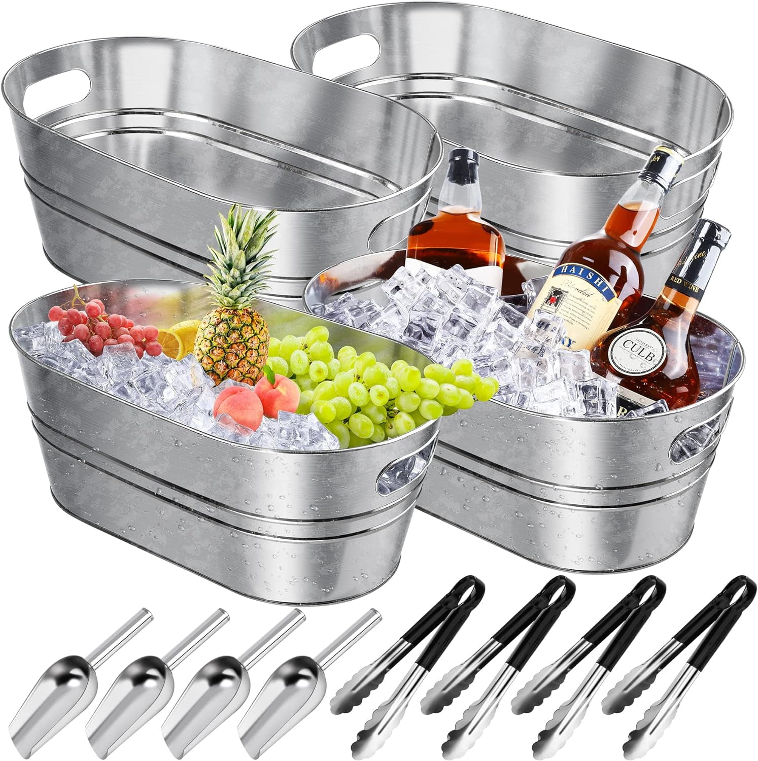 4 Pieces Galvanized Metal Drink Cooler Beverage Tubs Insulated Drink ...