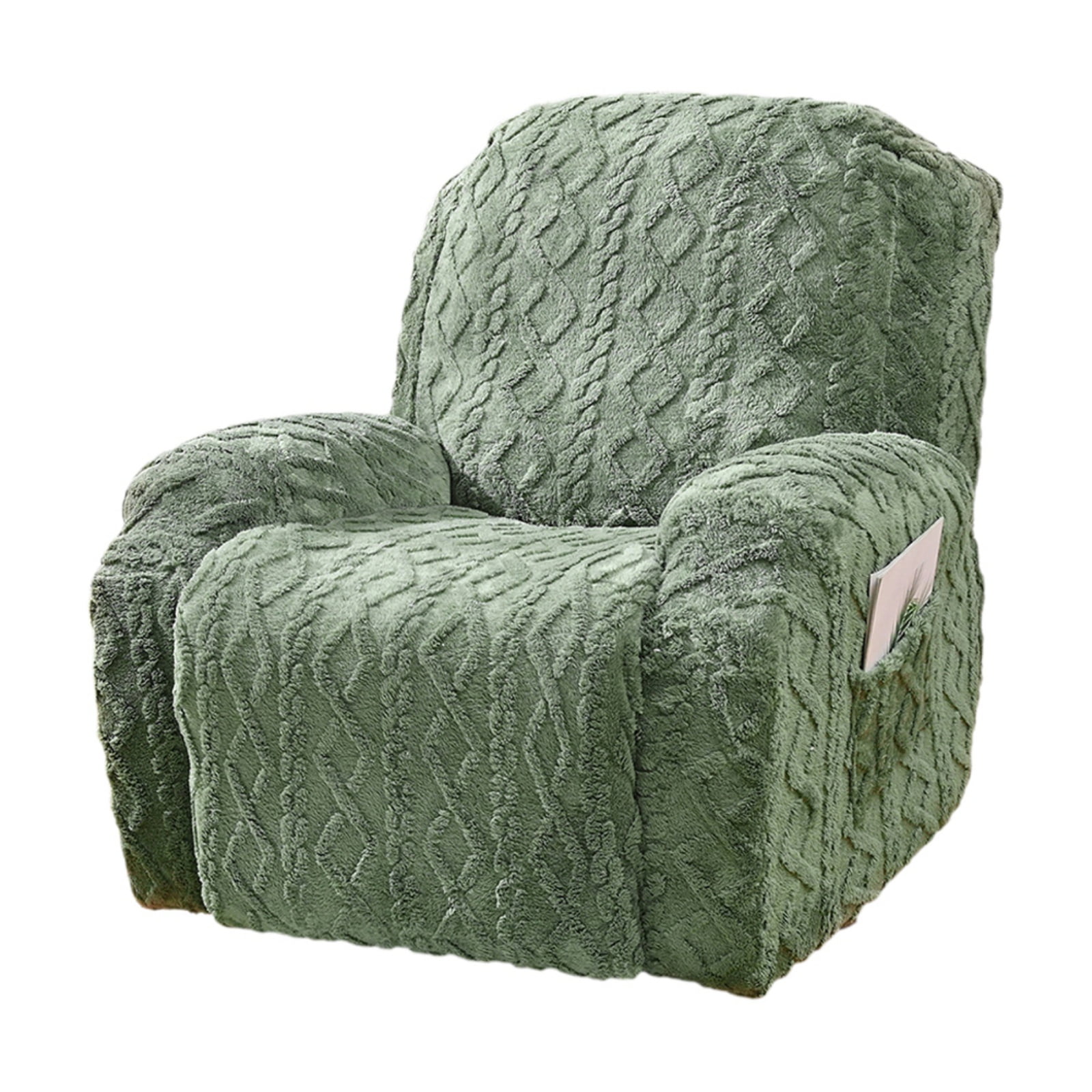 4 Pieces Geometric Jacquard Plush Recliner Slipcovers Soft Fuzzy Fluffy ...